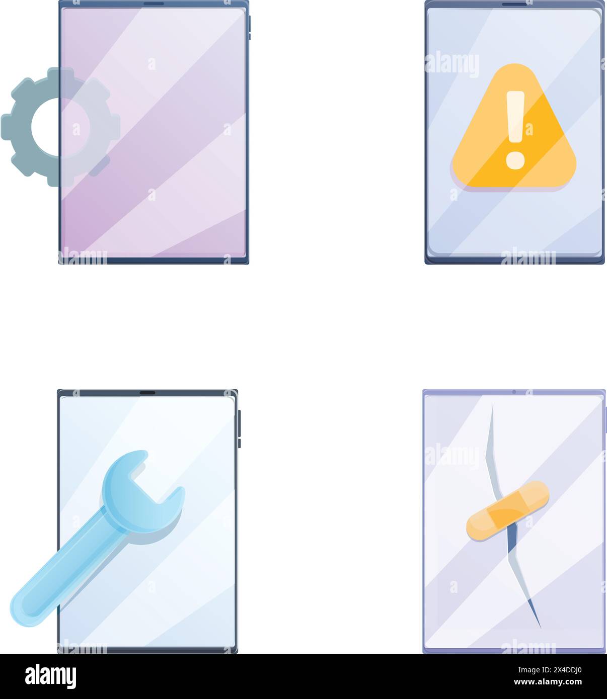 Mobile service icons set cartoon vector. Smartphone with tool and spare ...