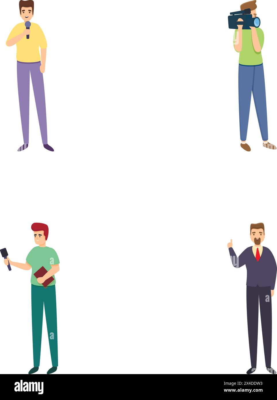 Man reporter icons set cartoon vector. Journalist with microphone and ...