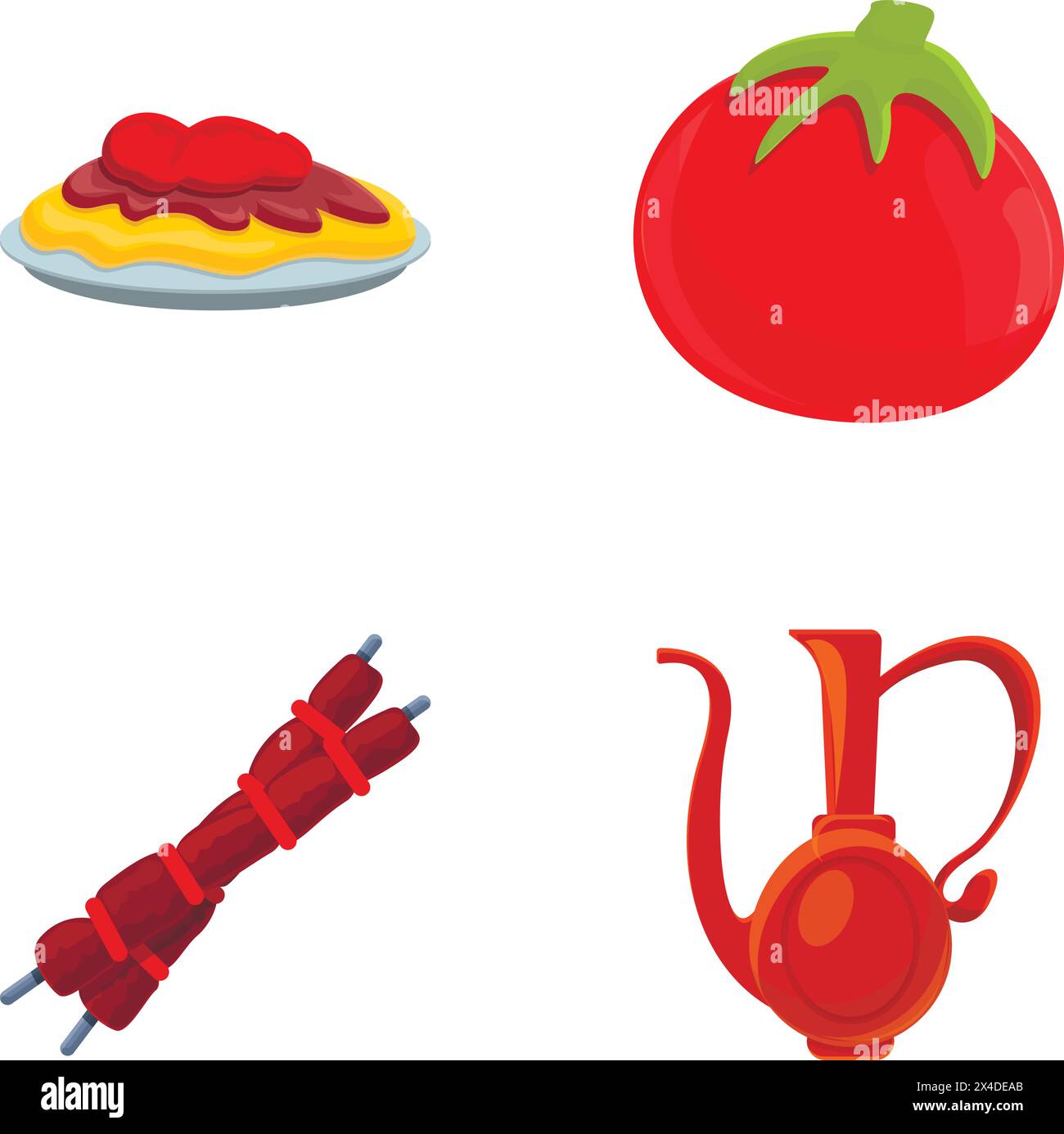 Turkish food icons set cartoon vector. Turkish traditional product ...