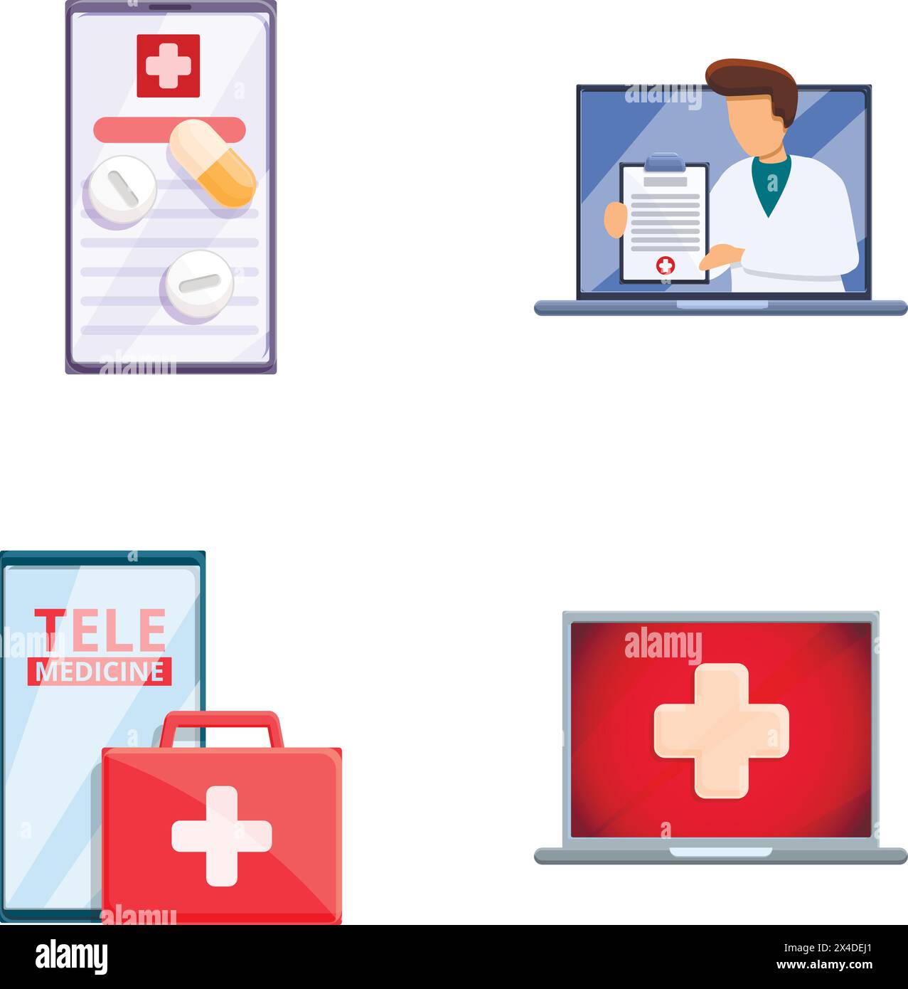 Tele medicine icons set cartoon vector. Virtual doctor treatment ...