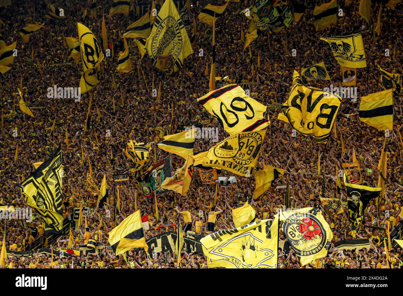 DORTMUND - Supporters on the Gelbe Wand during the UEFA Champions ...