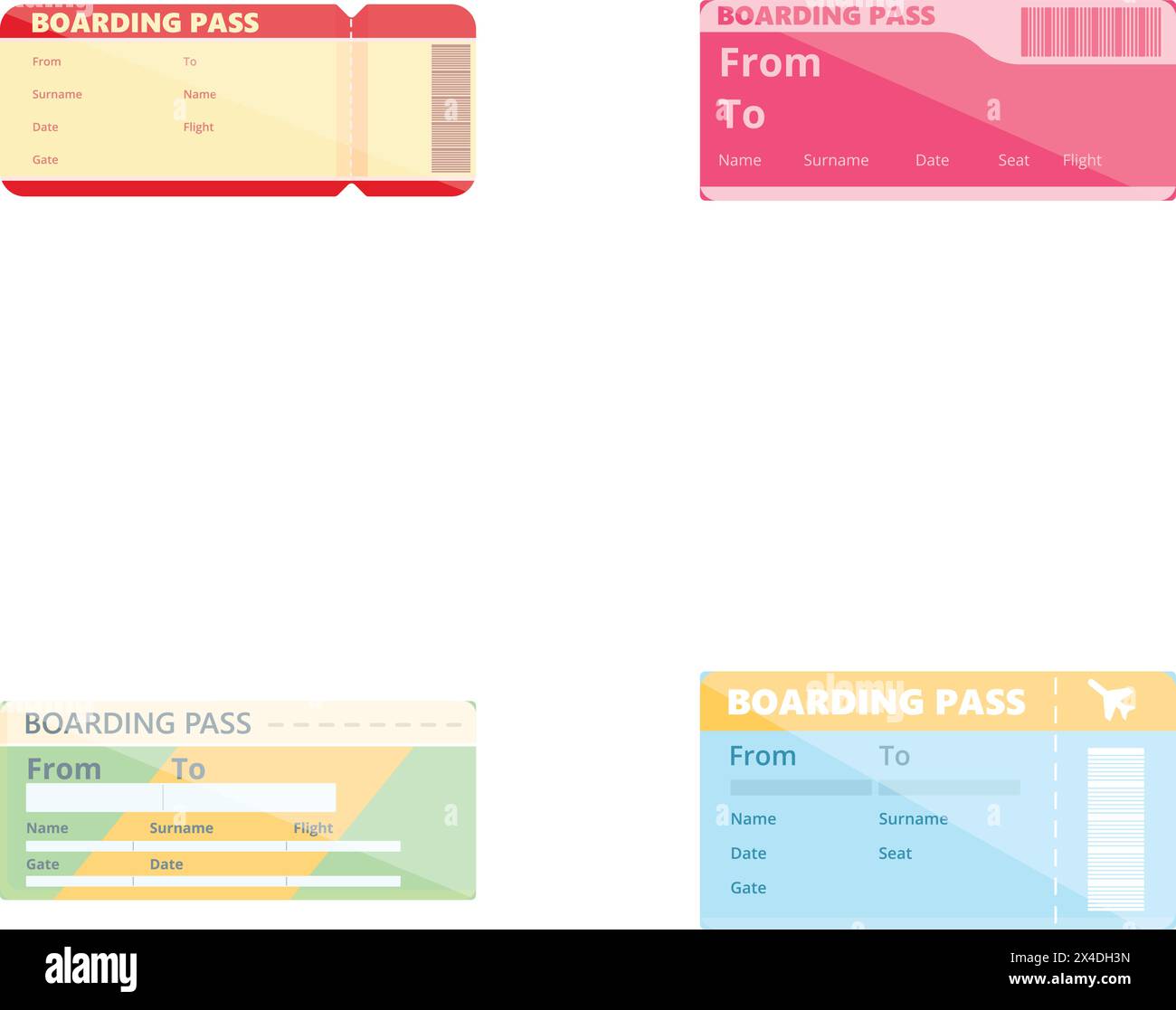 Boarding pass icons set cartoon vector. Airline ticket for traveling by ...