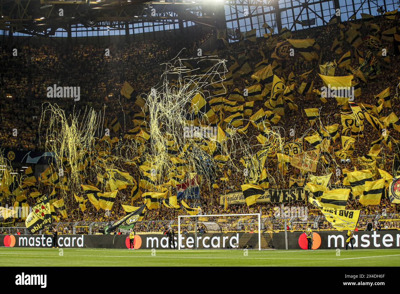 DORTMUND - Supporters on the Gelbe Wand during the UEFA Champions ...