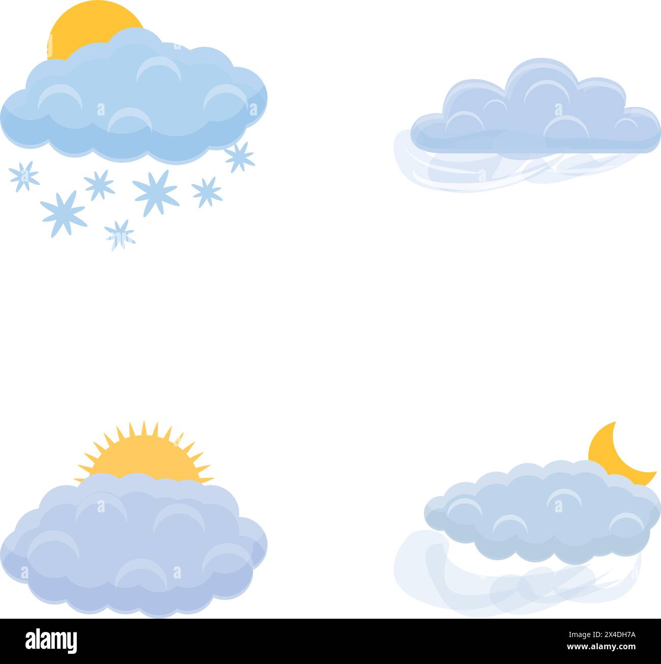 Cloud icons set cartoon vector. Gray cloud covers sun and moon ...