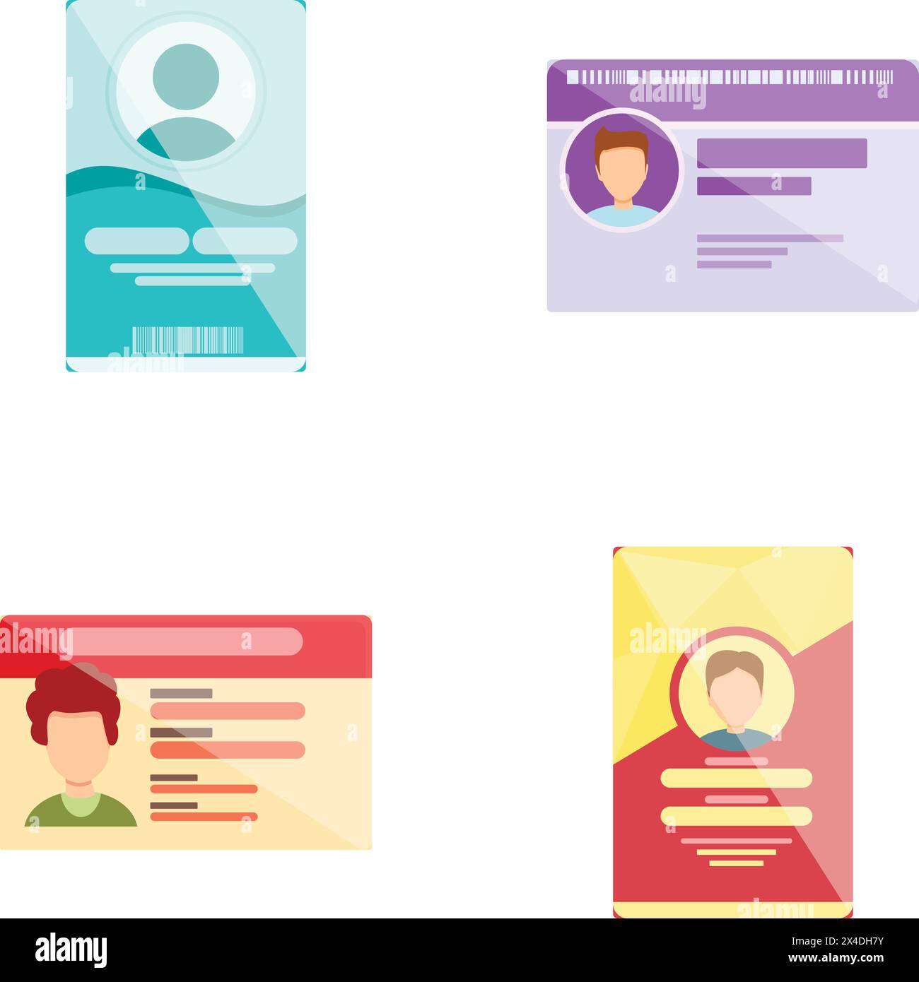 Identification card icons set cartoon vector. Driver license and identity card. Access control ...