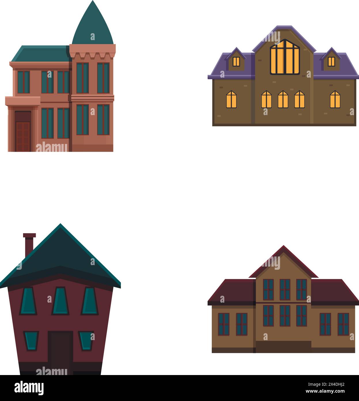 Old house icons set cartoon vector. Various dwelling in bad condition ...