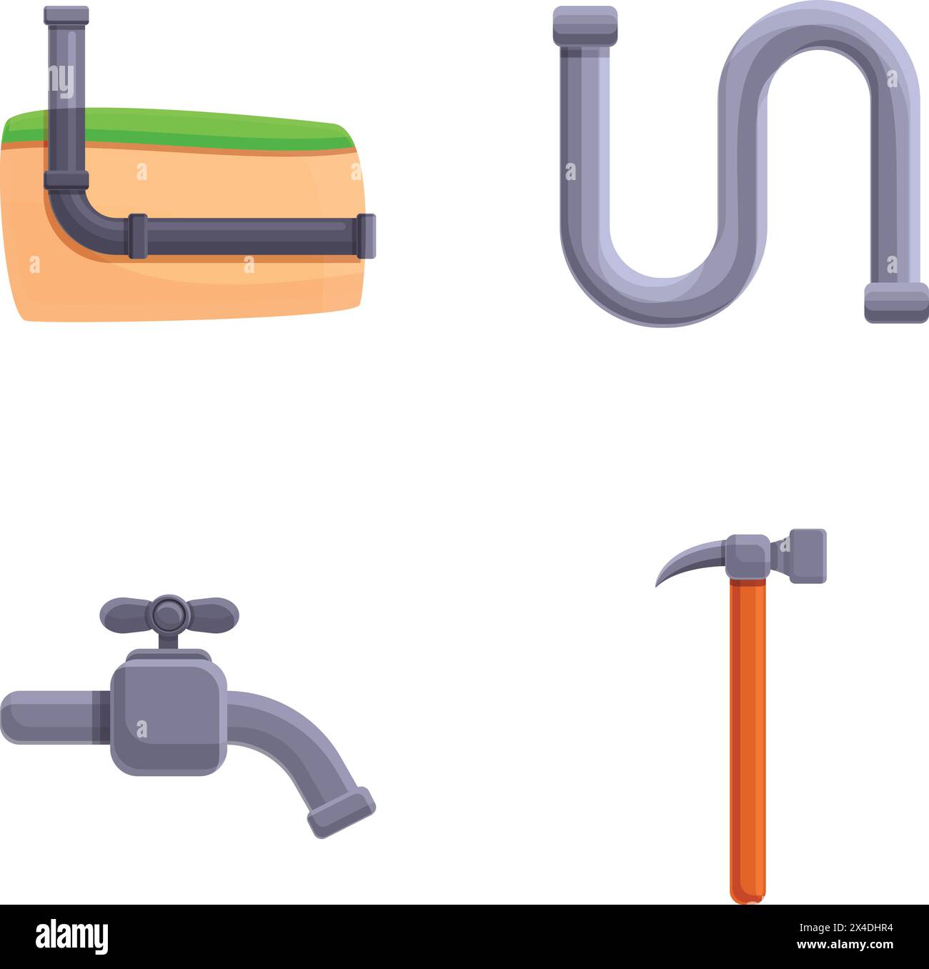 Plumbing engineering icons set cartoon vector. Plumbing equipment and ...