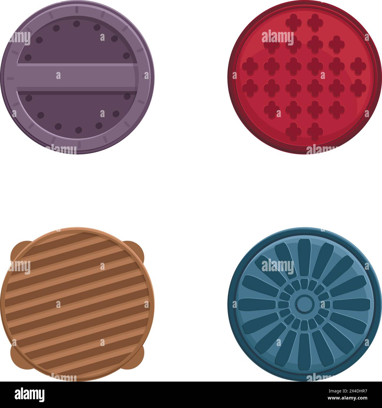 Iron hatch icons set cartoon vector. Road manhole of various shape and ...