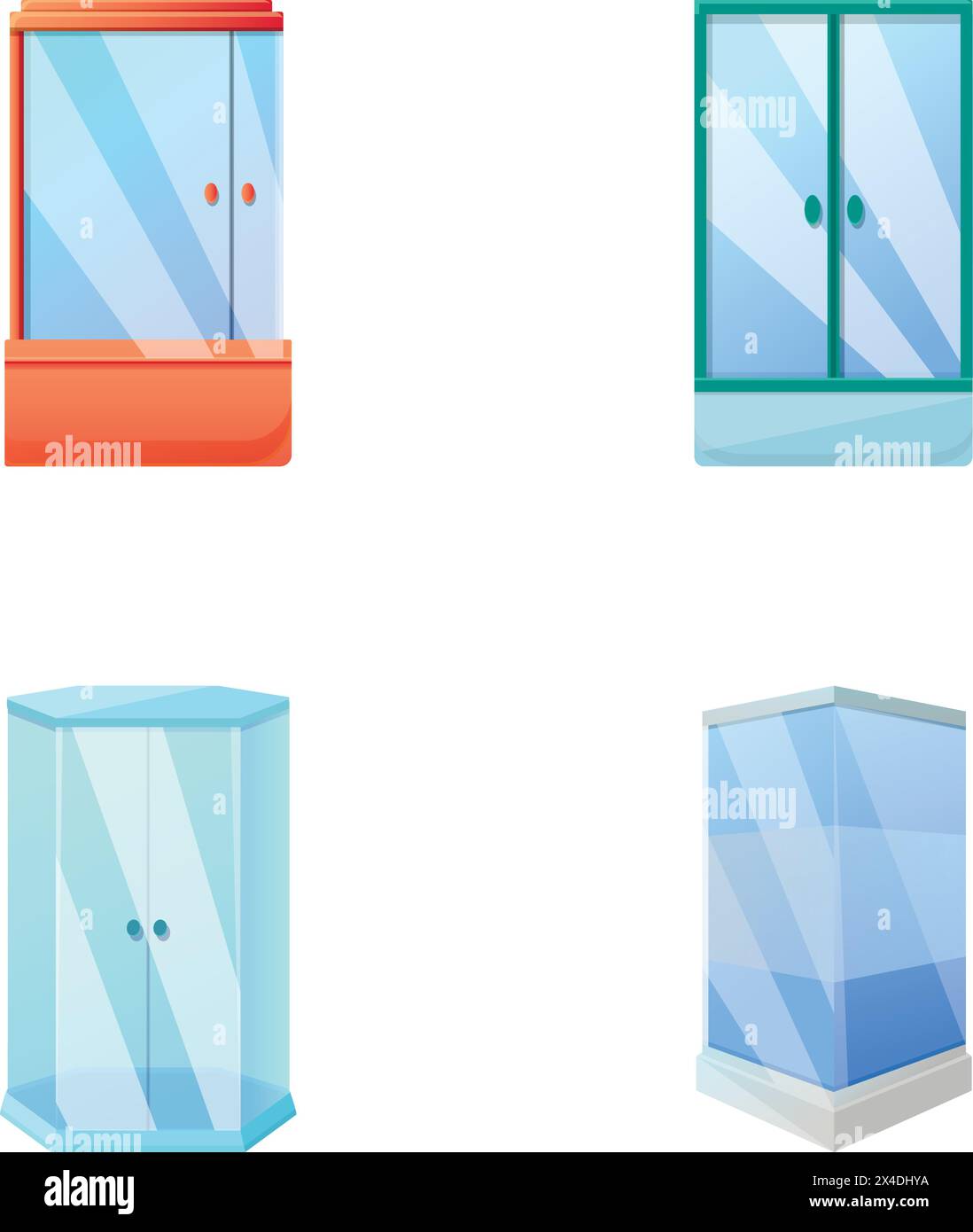 Clear door icons set cartoon vector. Various transparent glass door ...