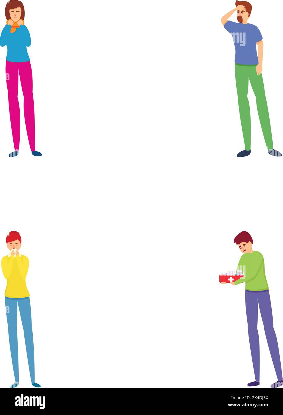 Sick people icons set cartoon vector. Sick men and women coughing and ...