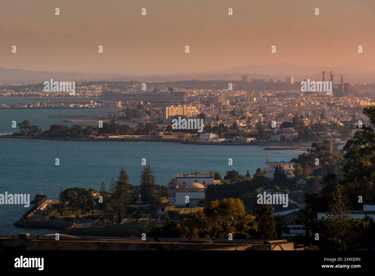 The Tunis city panorama from Carthage hill during the scenic sunset ...