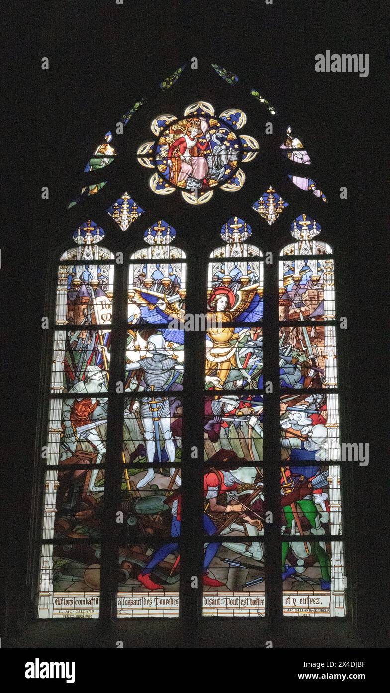 Stained glass windows in the Holy Cross of Orleans Cathedral depicting ...