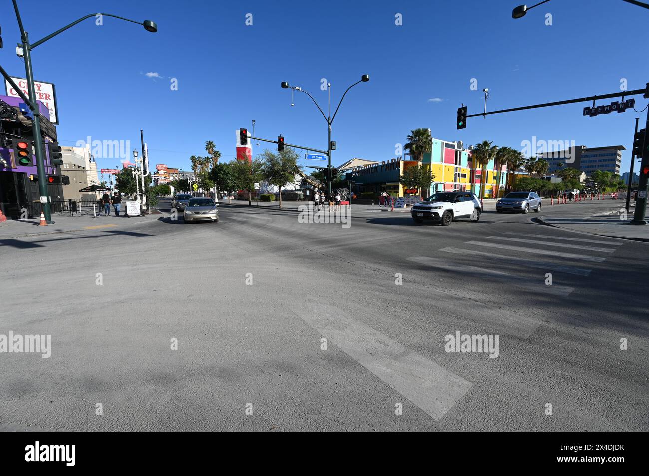 Crossroads between Fremont street and 7th Street in Las Vegas Stock ...