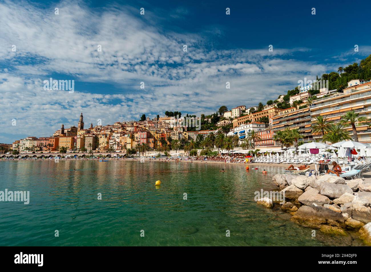 Sablettes beach, Saint Michel Church and the old town of Menton ...