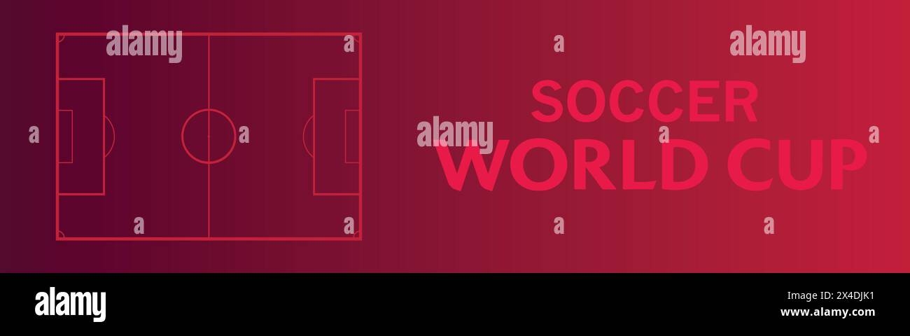 Soccer World Cup with Football Field with Red Background, Vector ...