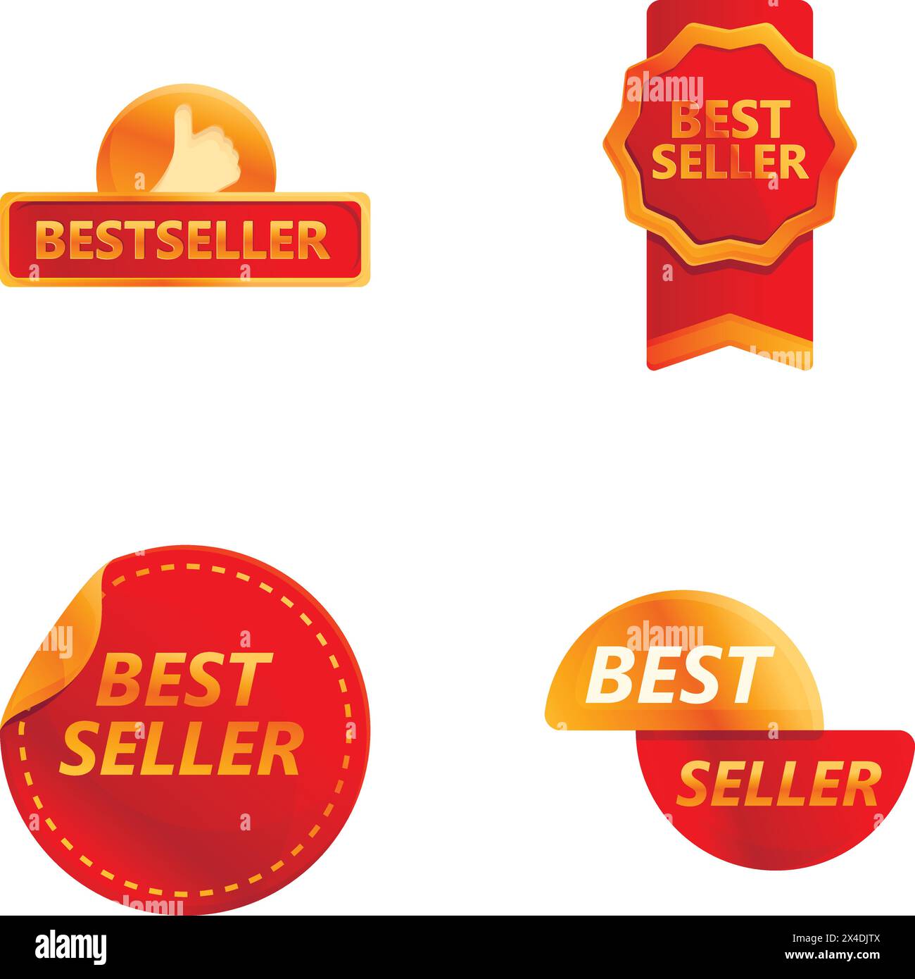 Bestseller icons set cartoon vector. Red sticker with inscription ...