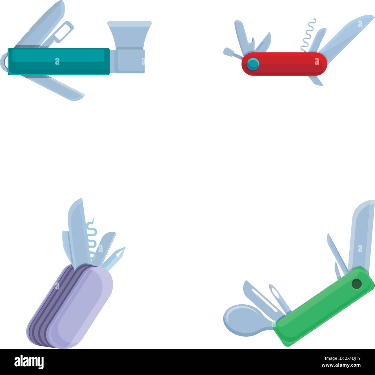 Multi knife icons set cartoon vector. Pocket multipurpose folding knife ...