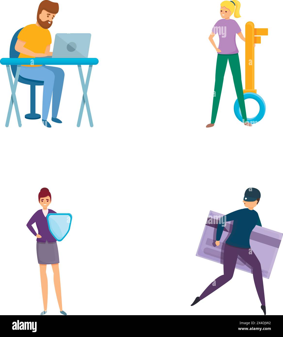 Digital security icons set cartoon vector. Online information ...