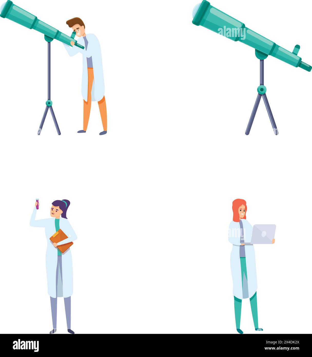 Scientific observation icons set cartoon vector scientist making ...