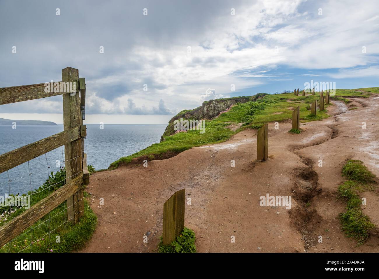 A pathway alongside a clifftop, at Burgh Island off the Devon coast ...