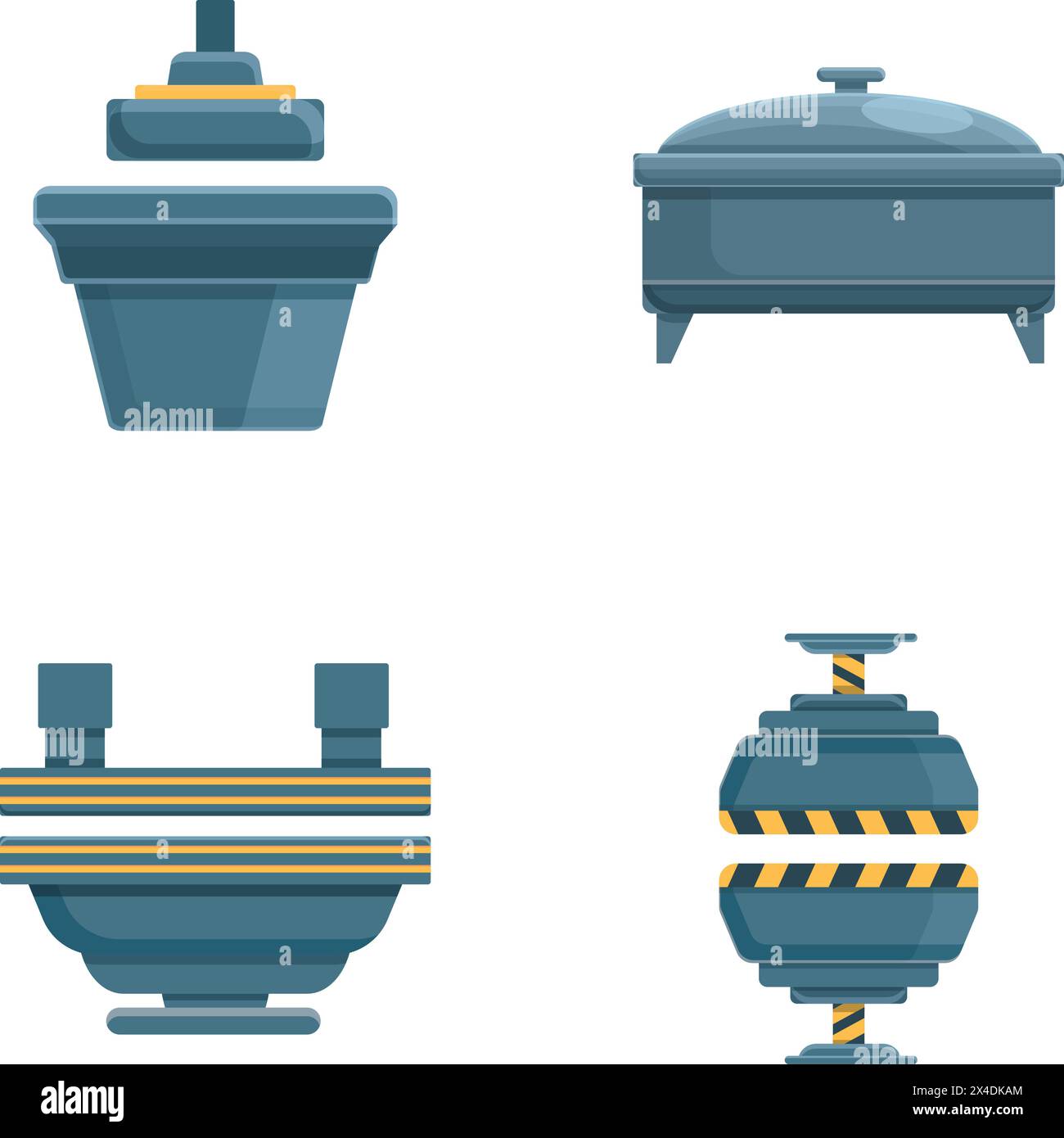 Press machine icons set cartoon vector. Industrial automatic press form ...