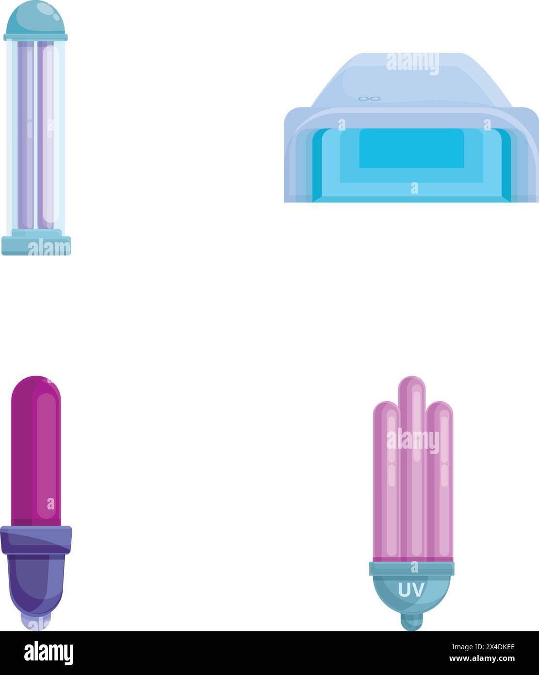 Ultraviolet lamp icons set cartoon vector. Various luminous lamp with uv ray. Device with ...