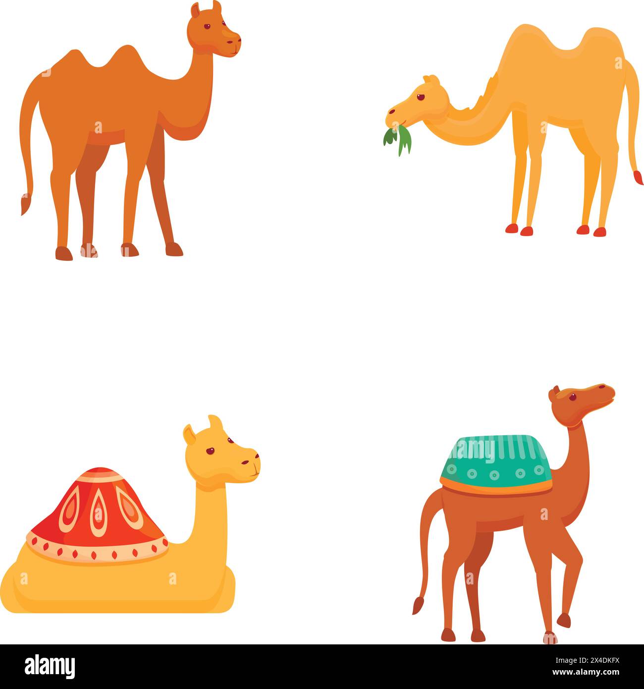 Camel icons set cartoon vector. Different type of cartoon camel. Desert ...