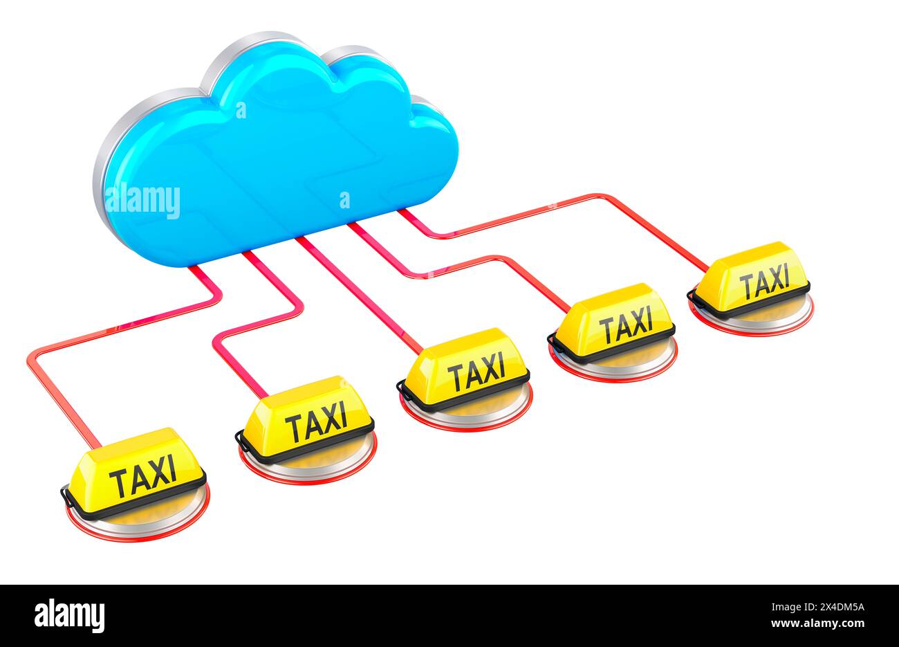 Computer cloud connected with taxi, control of taxi service. 3D ...