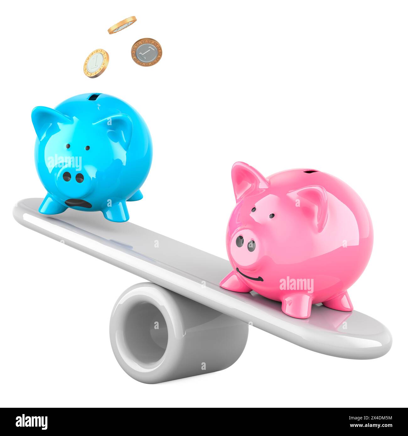 Piggy banks on imbalance seesaw, Concept of social inequality between ...