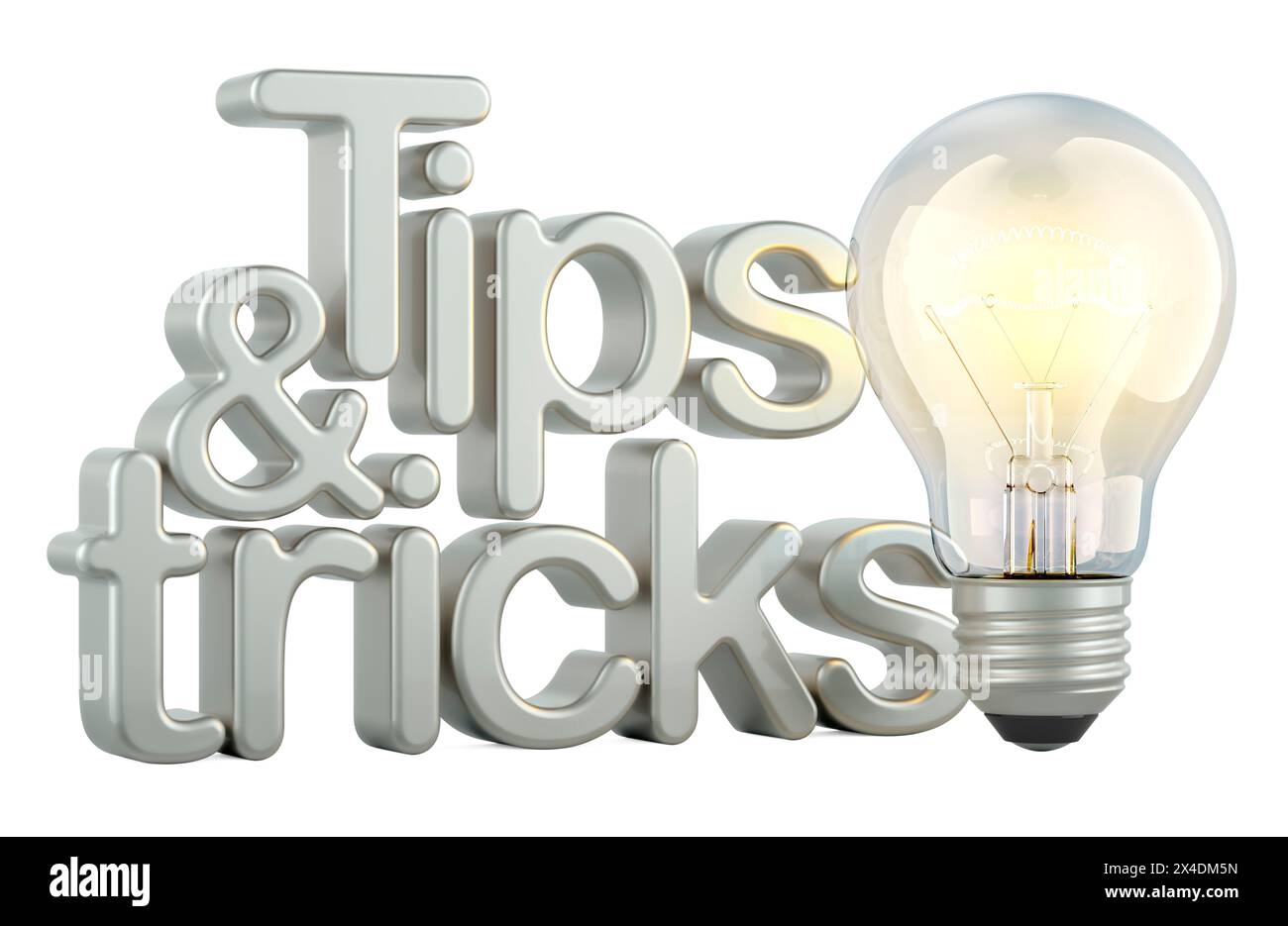 Tips and Tricks concept with light bulb. 3D rendering isolated on white background Stock Photo ...