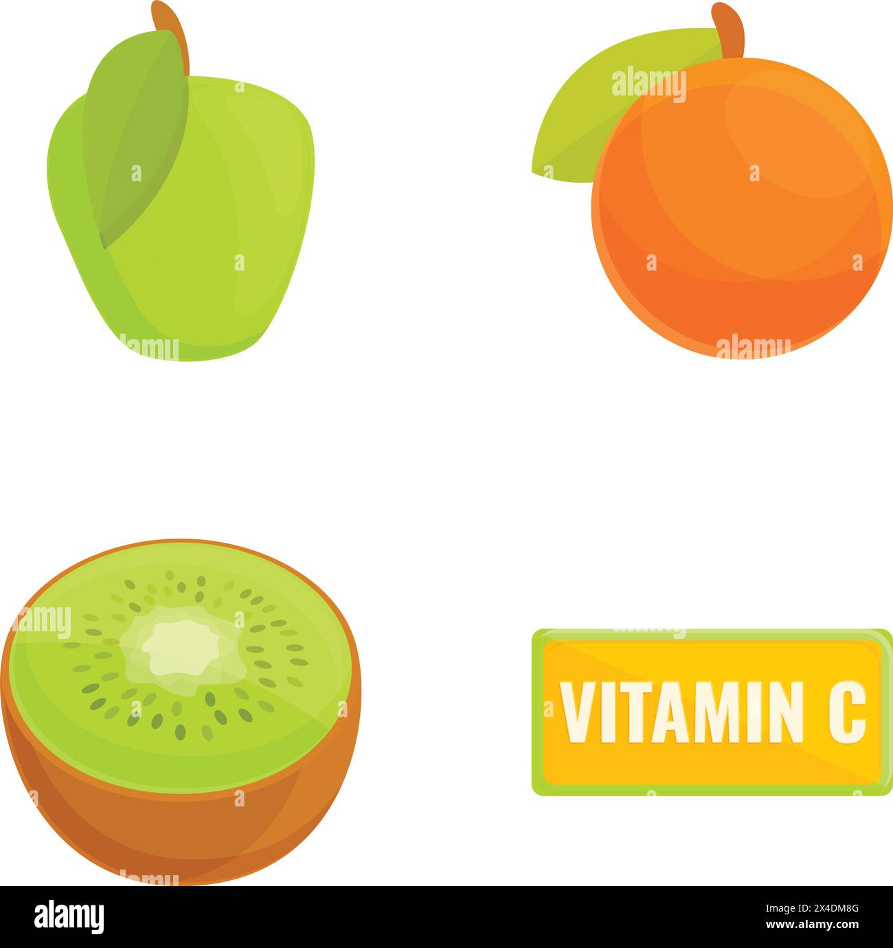 Vitamin product icons set cartoon vector. Fruit enriched with ascorbic ...