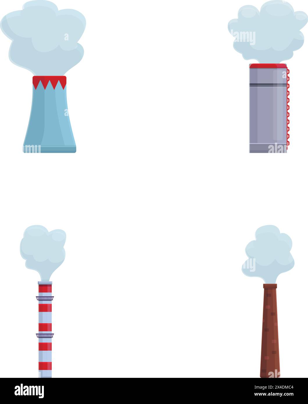 Factory chimney icons set cartoon vector. Colorful industrial chimney ...