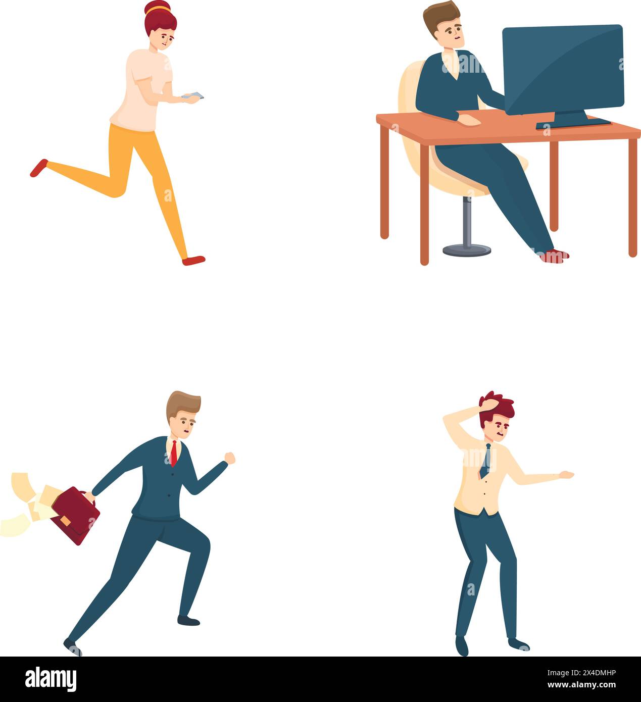 Rush job icons set cartoon vector. Hurrying and running office worker ...