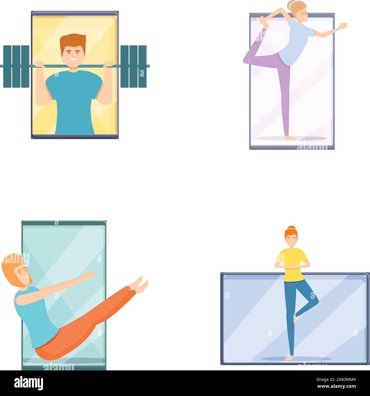 Fitness blog icons set cartoon vector. Professional instructor trainer online. Healthy lifestyle ...