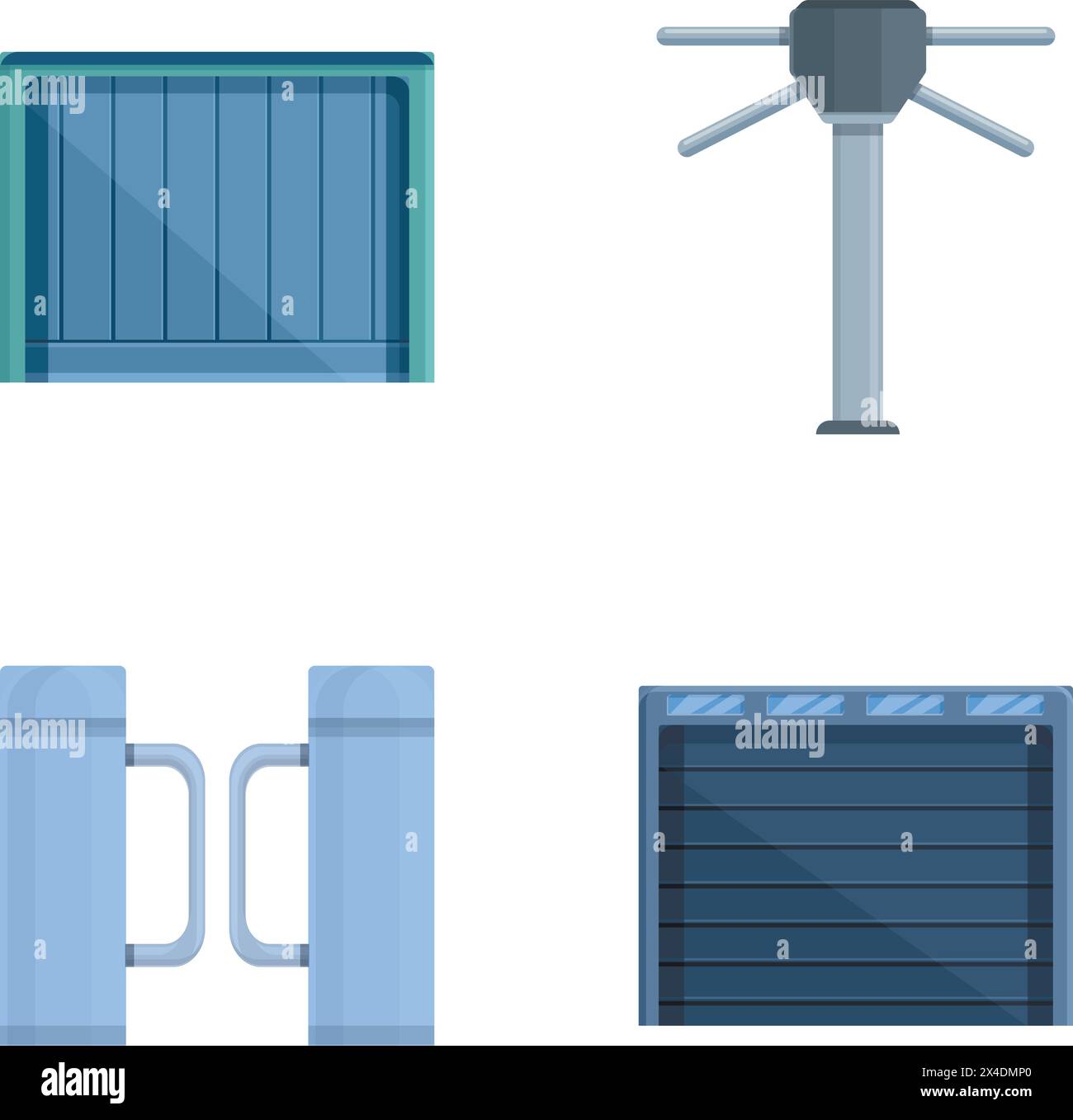 Various gate icons set cartoon vector. Automatic gate and turnstile ...