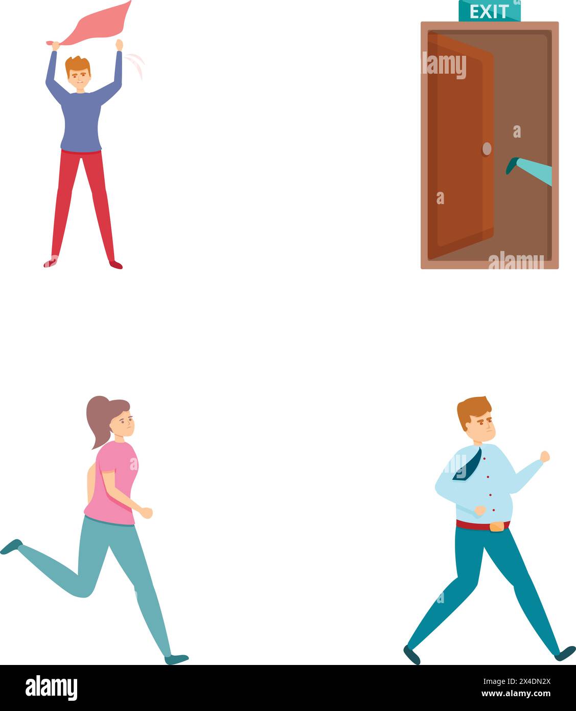 People evacuation icons set cartoon vector. Evacuation in case of ...