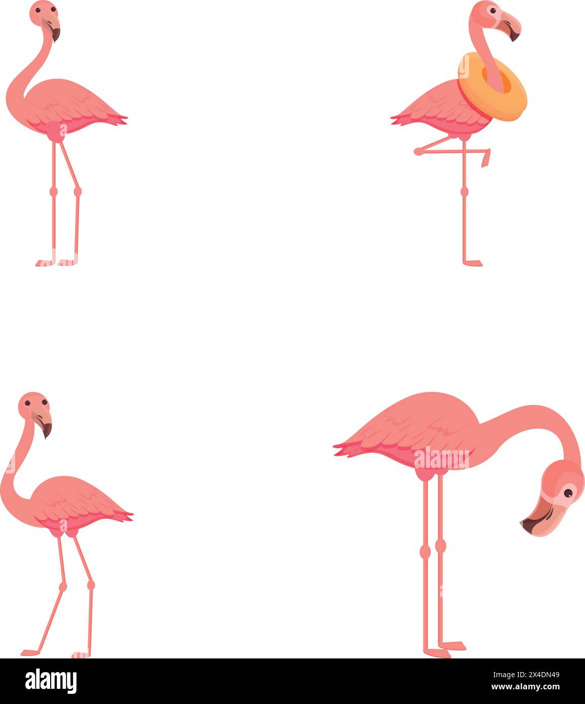 Flamingo icons set cartoon vector. Cute pink flamingo bird. Cartoon ...