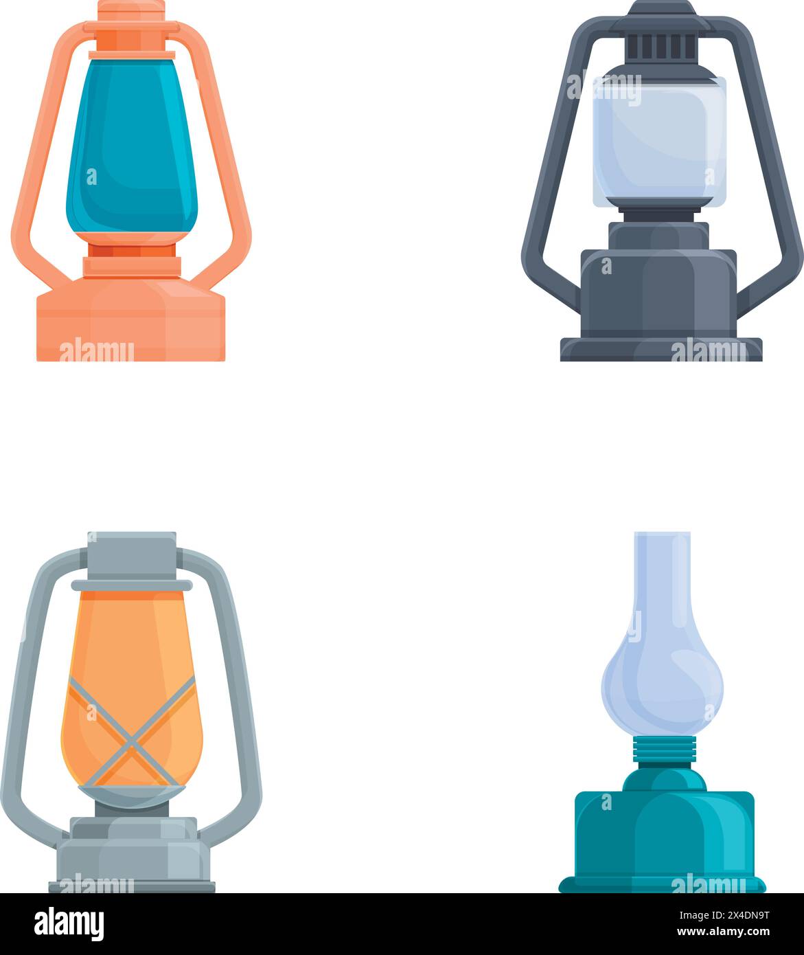 Camping lantern icons set cartoon vector. Handle gas lamp for tourist ...