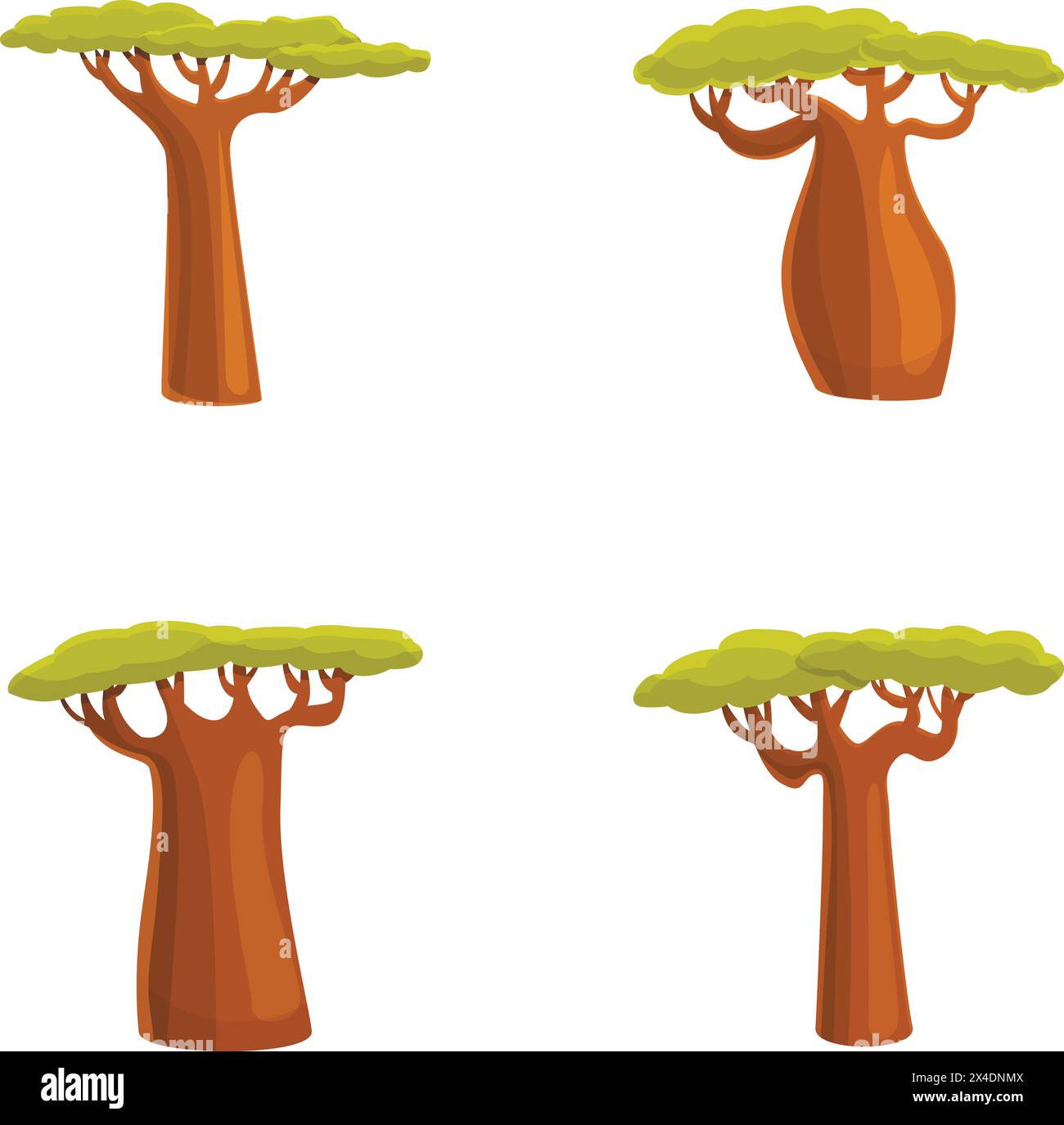Baobab tree icons set cartoon vector. Green african baobab tree. Nature ...