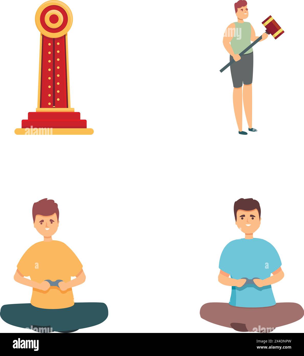 Game stock icons set cartoon vector. Man playing computer game ...