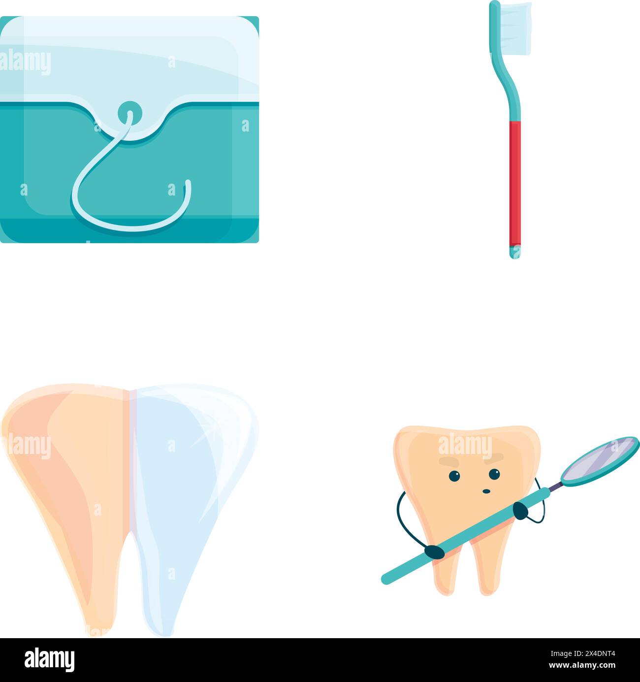 Oral care icons set cartoon vector. Tooth with toothbrush and dental ...