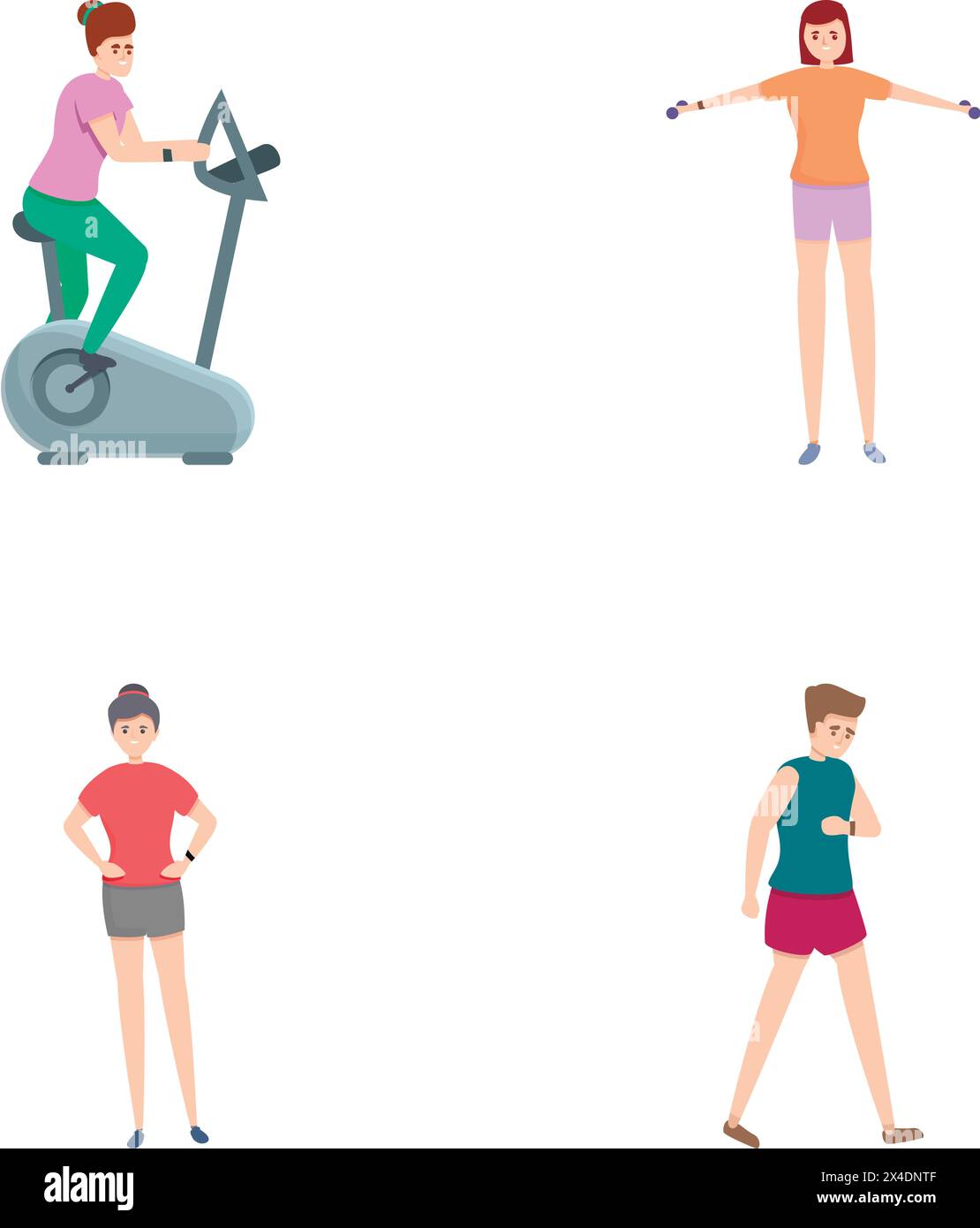 Gym workout icons set cartoon vector. People doing physical exercise ...