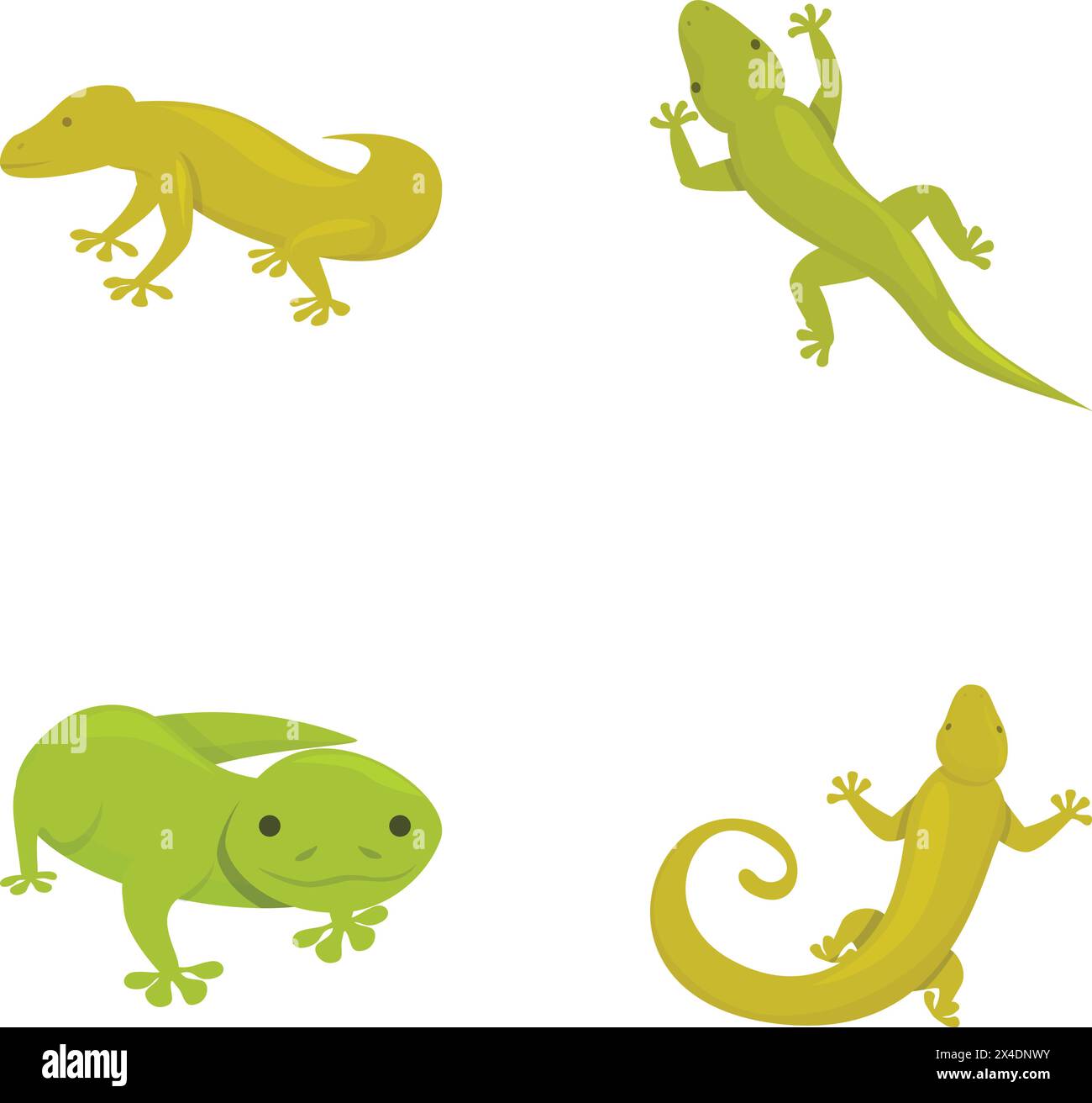 Green gecko icons set cartoon vector. Cute cartoon exotic lizard ...