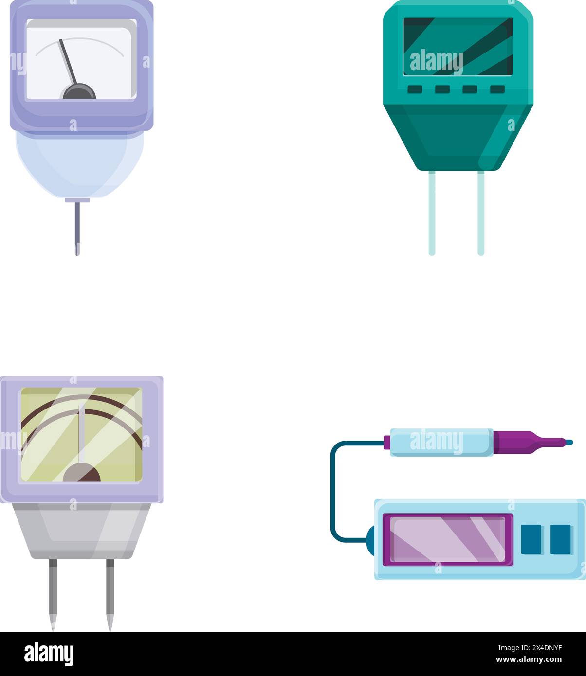 Ph measure icons set cartoon vector. Digital chemical ph meter. Sensor ...