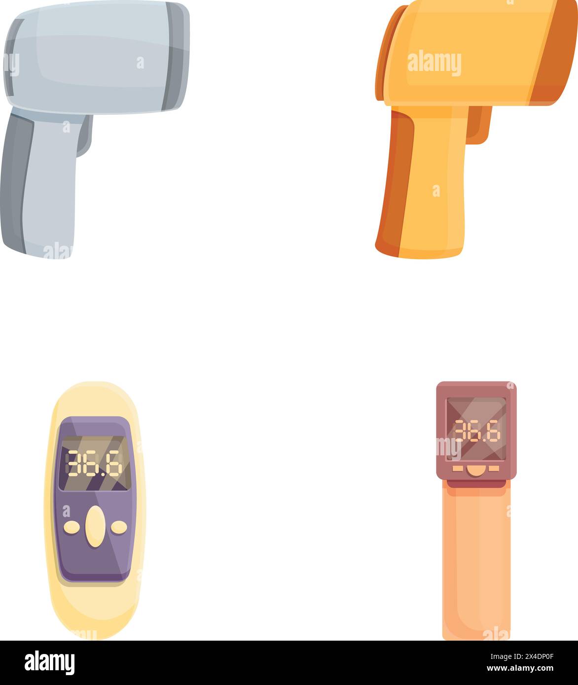 Digital thermometer icons set cartoon vector. Non contact infrared ...