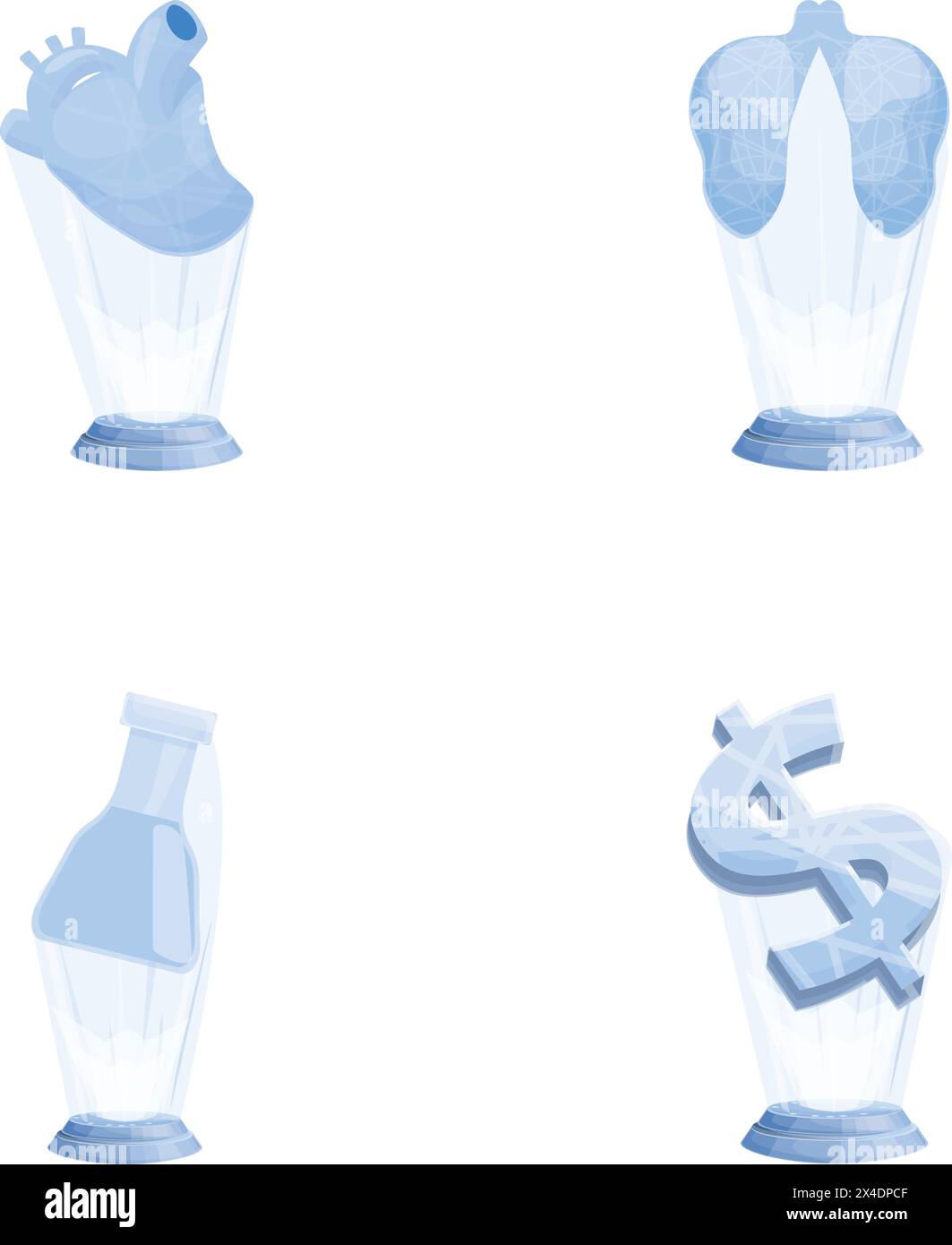 Hologram stylized icons set cartoon vector. Heart, lung, flask and ...