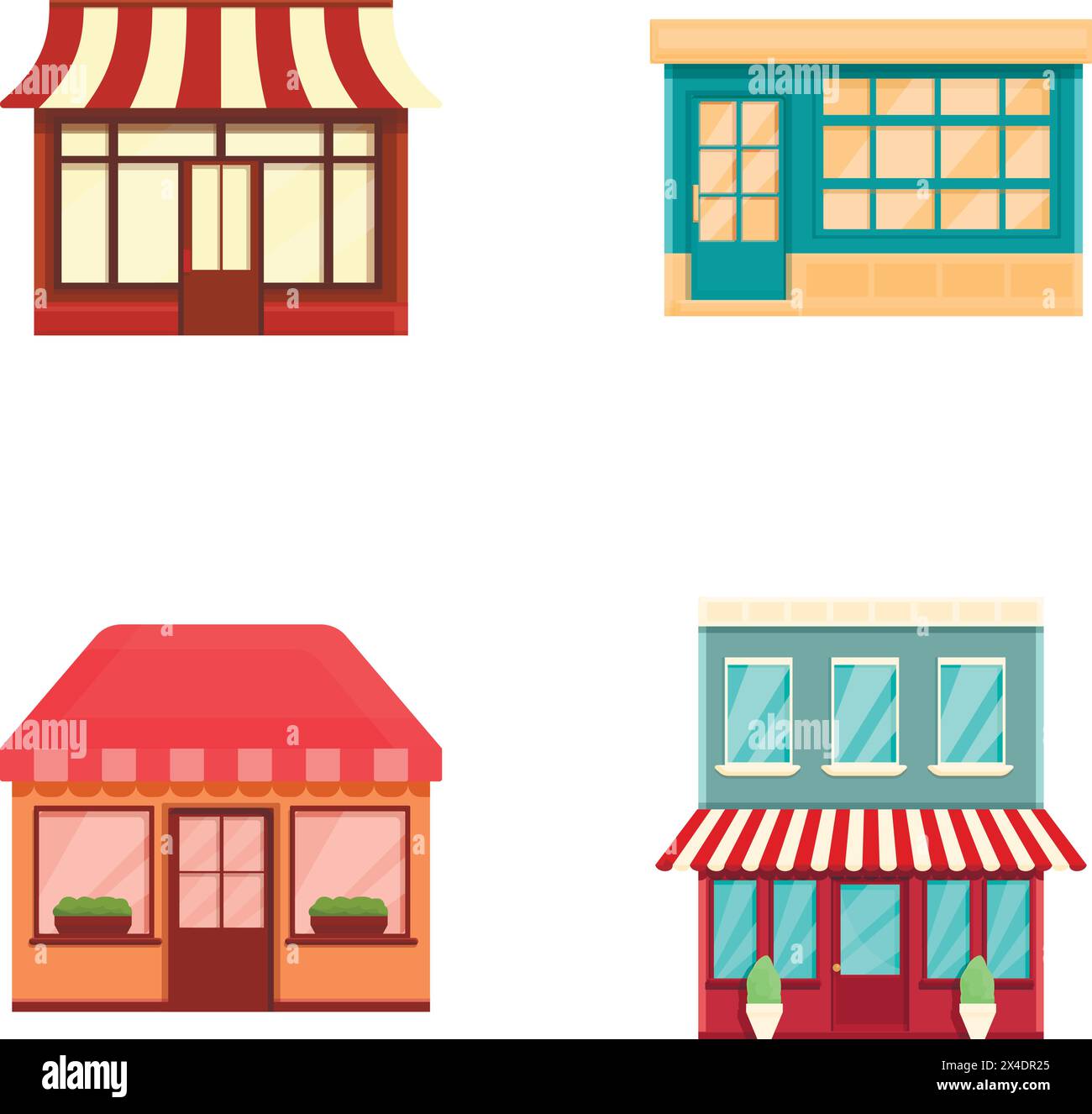 Street cafe icons set cartoon vector. Colorful facade of cafe with ...