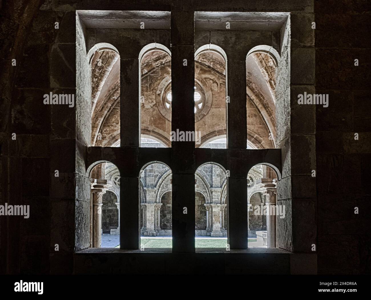 Gothic cloister in the famous Romanesque Old Cathedral or Se Velha ...