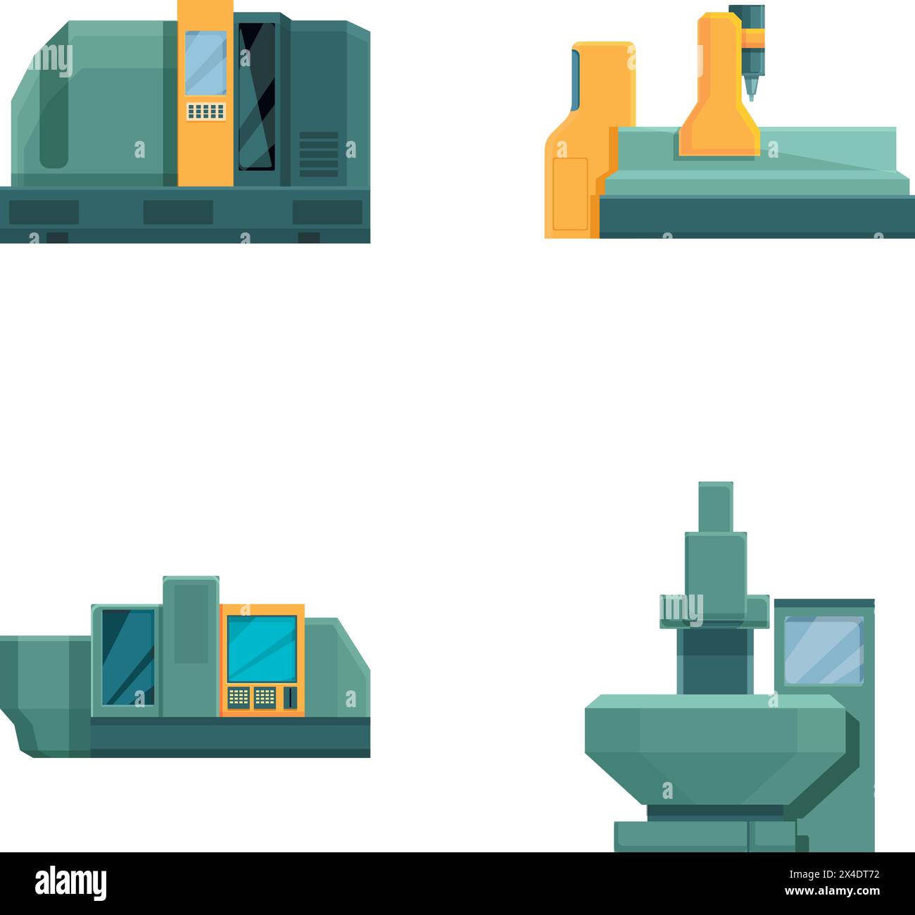 Mill controller icons set cartoon vector. Computer controlled milling machine. Industrial tool ...