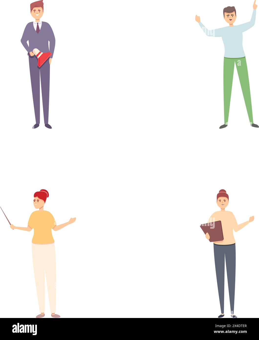 Public speaking icons set cartoon vector. Loud talking and agitating ...